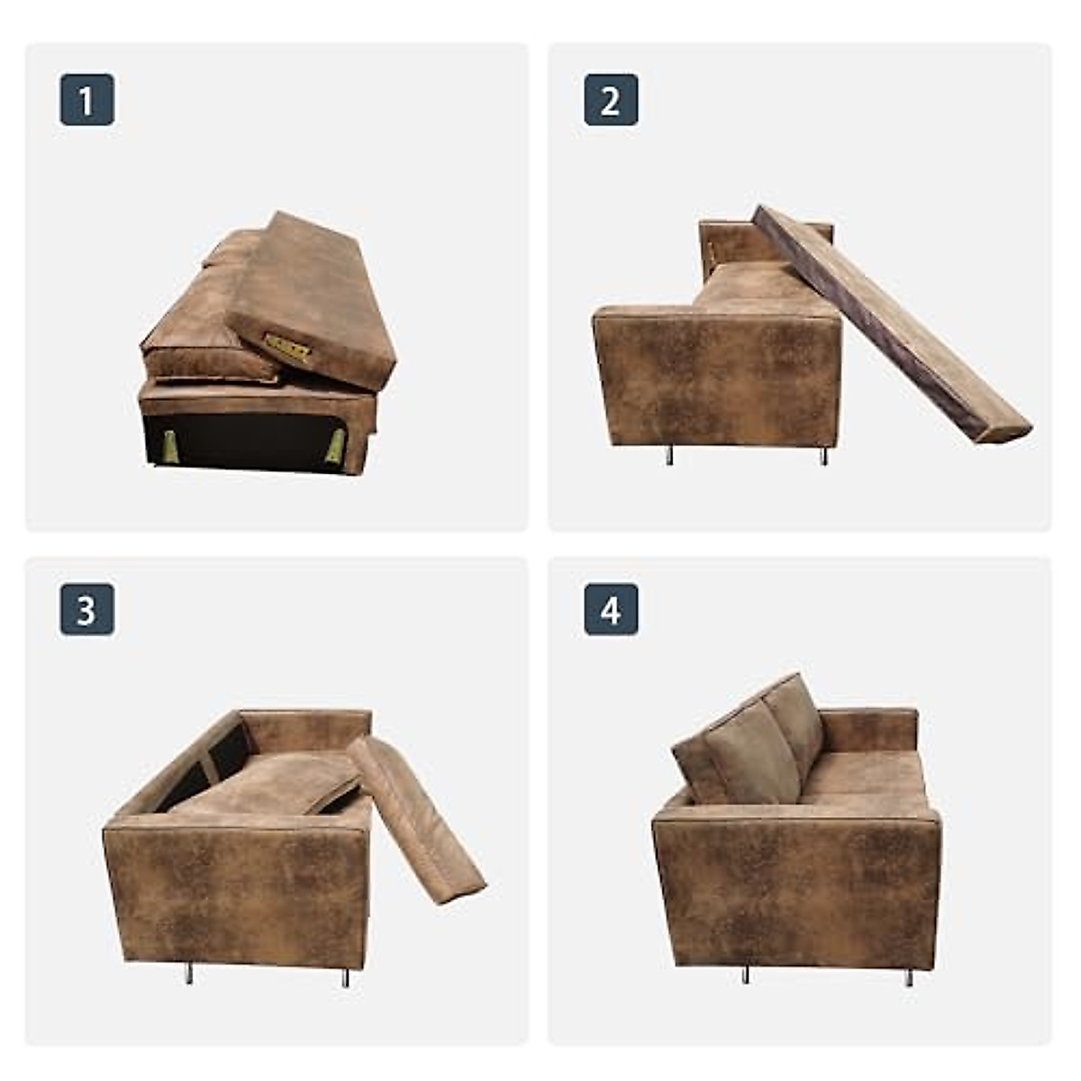 SILKIR 3-Person Sofa Couch for Living Room | Perfect for: Apartment/Studio/Office & Small Space | Leather Fabric | Fast and Easy Assembly | (Brown) Modern Contemporary Mid-Century