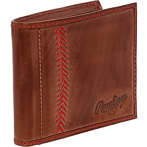Rawlings Mens Tanned-leather Baseball Stitch Embroidered Wallet - (Dark Brown)