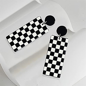 WUWEIJIAJIA Unique Acrylic Black White Striped Checkered Dangle Drop Earrings Heart Flower Pattern Stud Earrings for Women Statement (Style-5)