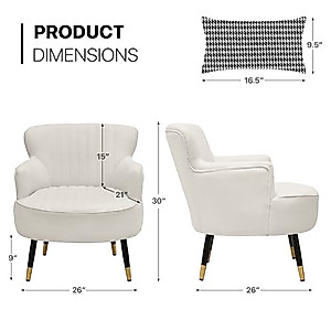 MoNiBloom Accent Chair Modern Armchair Single Sofa Chair with Lumbar Pillow, Mid Century Modern Comfortable Leatheraire Reading Chair for Living Room Bedroom, Metal Legs Back Club Arm Chair, White