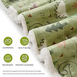 UKUSSO Sherpa Kids Blanket Cozy Cute Baby Blankets for Boys and Girls Animal Pattern Throw Blankets Plush Flannel Warm Dinosaur Toddler Blanket for Daycare,Green 30"x40"