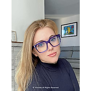 VISOONE Rectangle TR90 Blue Light Blocking Glasses Computer Glasses with Preppy Look for Women and Men Cougar