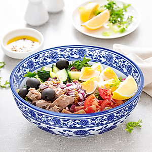 Kichvoe 6.8 * 2.6Inch Blue And White Porcelain Bowls Ceramic Asian Noodle Bowls Soup Bowls Chinese Rice Bowl For Home Restaurant