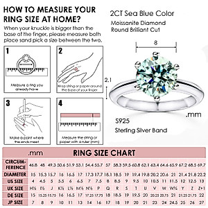 Michooyel 2ct Round Cut Moissanite Engagement Ring for Women Sea Blue Moissanite VVS1 Classic 6 Prongs Setting Solitaire Sterling Silver Women Rings