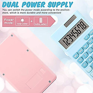 2 Pieces Basic Standard Calculators Small Digital Desktop Calculator with 8-Digit LCD Display, Battery Solar Power Smart Calculator Pocket Size for Kids for Home School (Blue, Pink)