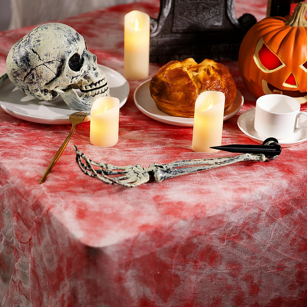 LFUTARI 3 PCS Halloween Bloody Gauze Table Cover- 85" x 60"Bloody Handprint Rectangle Tablecloth - Scary Halloween Table Cover for Halloween Decoration, Spooky Parties (3)