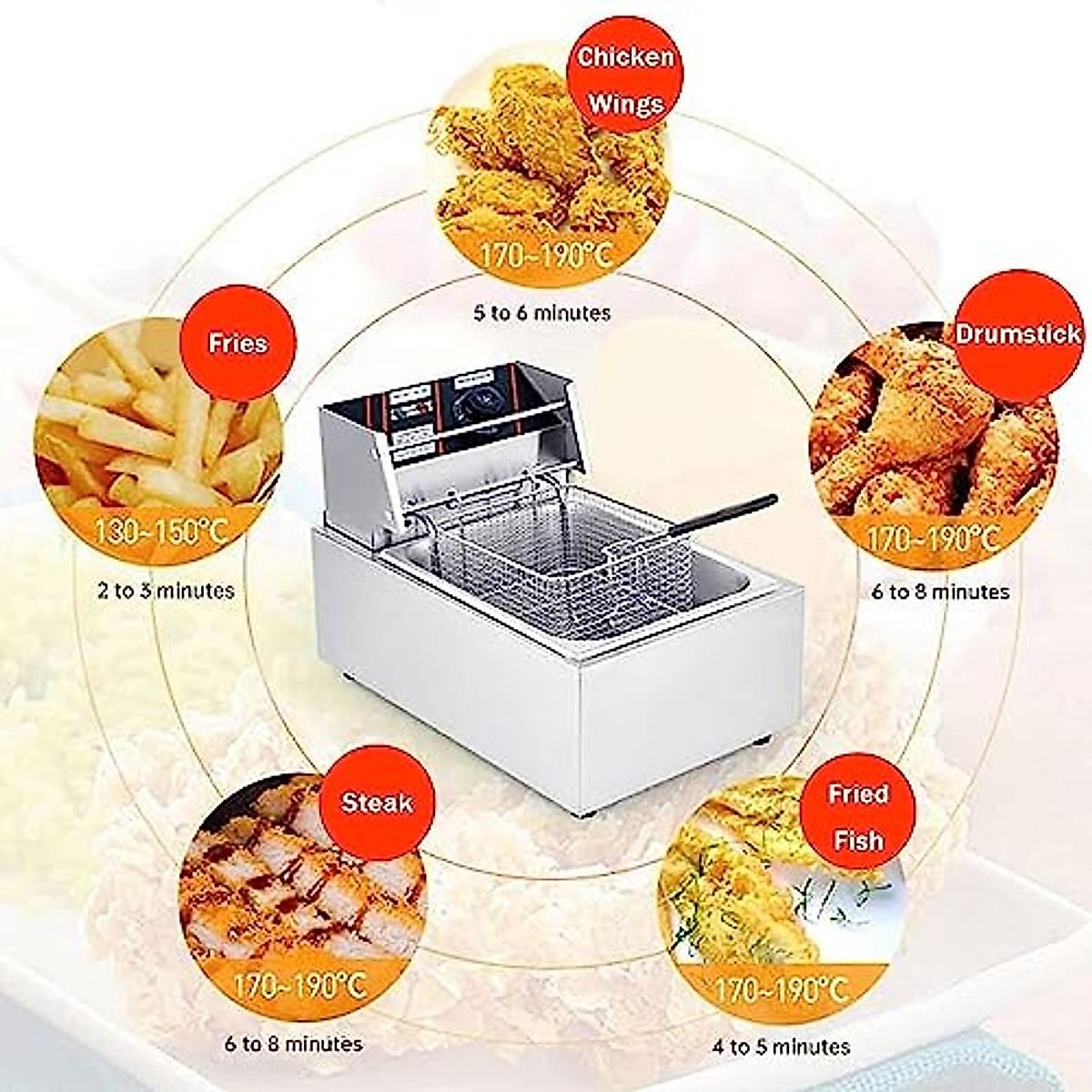 Small Deep Fat Fryer With Countertop Fryers Stainless Steel French Fries Electric Deep Fryers 10 Liter, Viewing Window, Countertop Fryer, 60-200°C Adjustable Temperature Control, Safety Handle