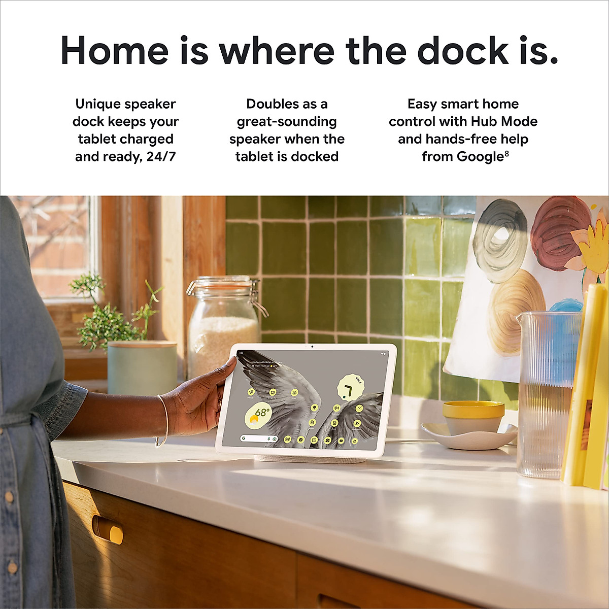 Google Pixel Tablet with Charging Speaker Dock - Android Tablet with 11-Inch Screen, Smart Home Controls, and Long-Lasting Battery - Rose/Porcelain - 128 GB