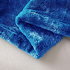 Whale Flotilla 480GSM Faux Fur Throw Blanket, Extra Large Warm Fluffy Throw Blanket for Couch, Bed, Traveling, Camping, 50x70 Inch, Blue