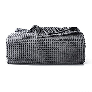 Waffle Blanket King 100% Cotton Bed Blanket Waffle Weave Throw Blanket for All Seasons, Pre-Washed and Anti-Shrinkage Soft Lightweight Blanket for Bed, Sofa(Grey,90x104)