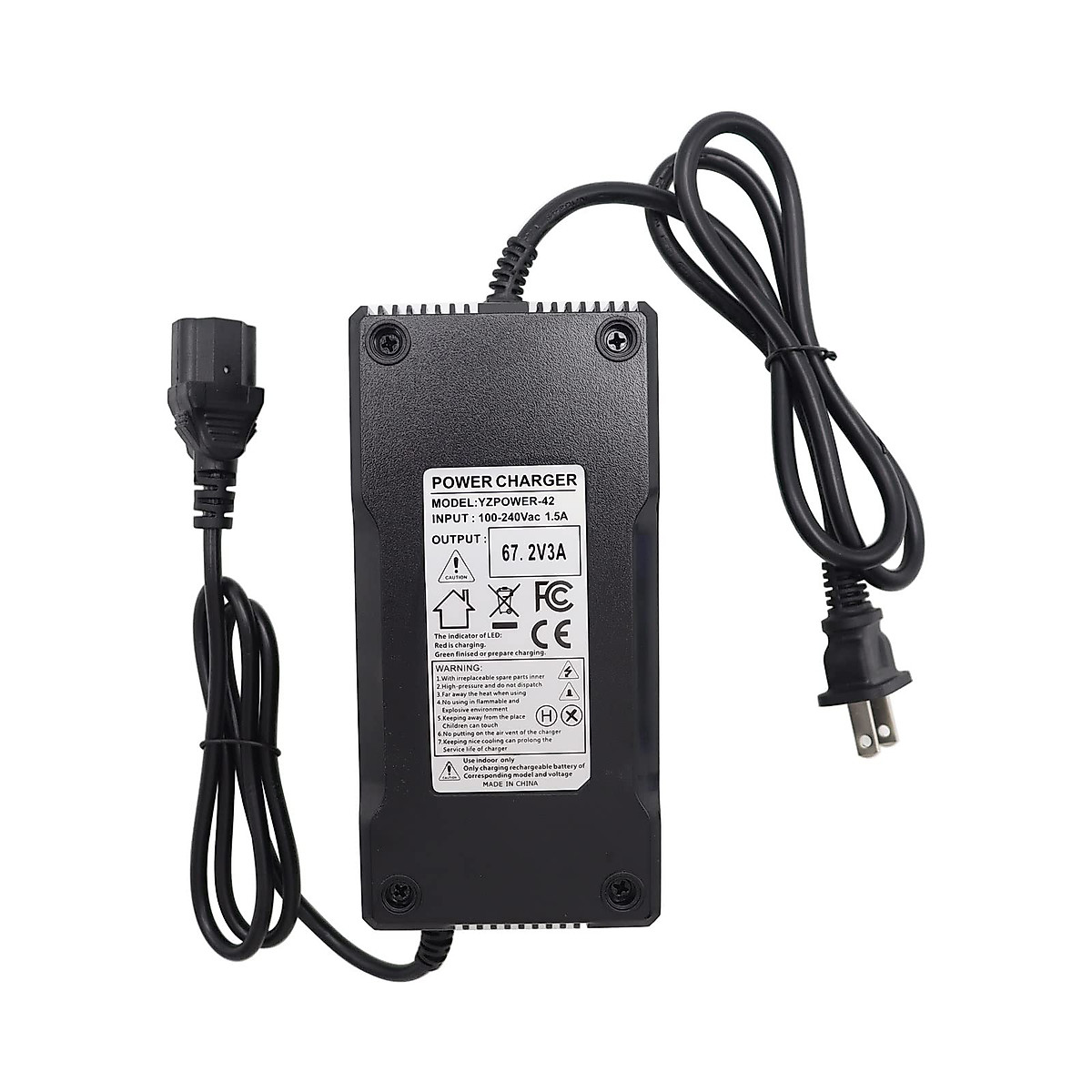 67.2V 3A / 60V 3A Lithium Battery Charger AC Adapter Power Supply for 16S 60V Lithium Li-ion Batteries Pack with 3 Holes Plug