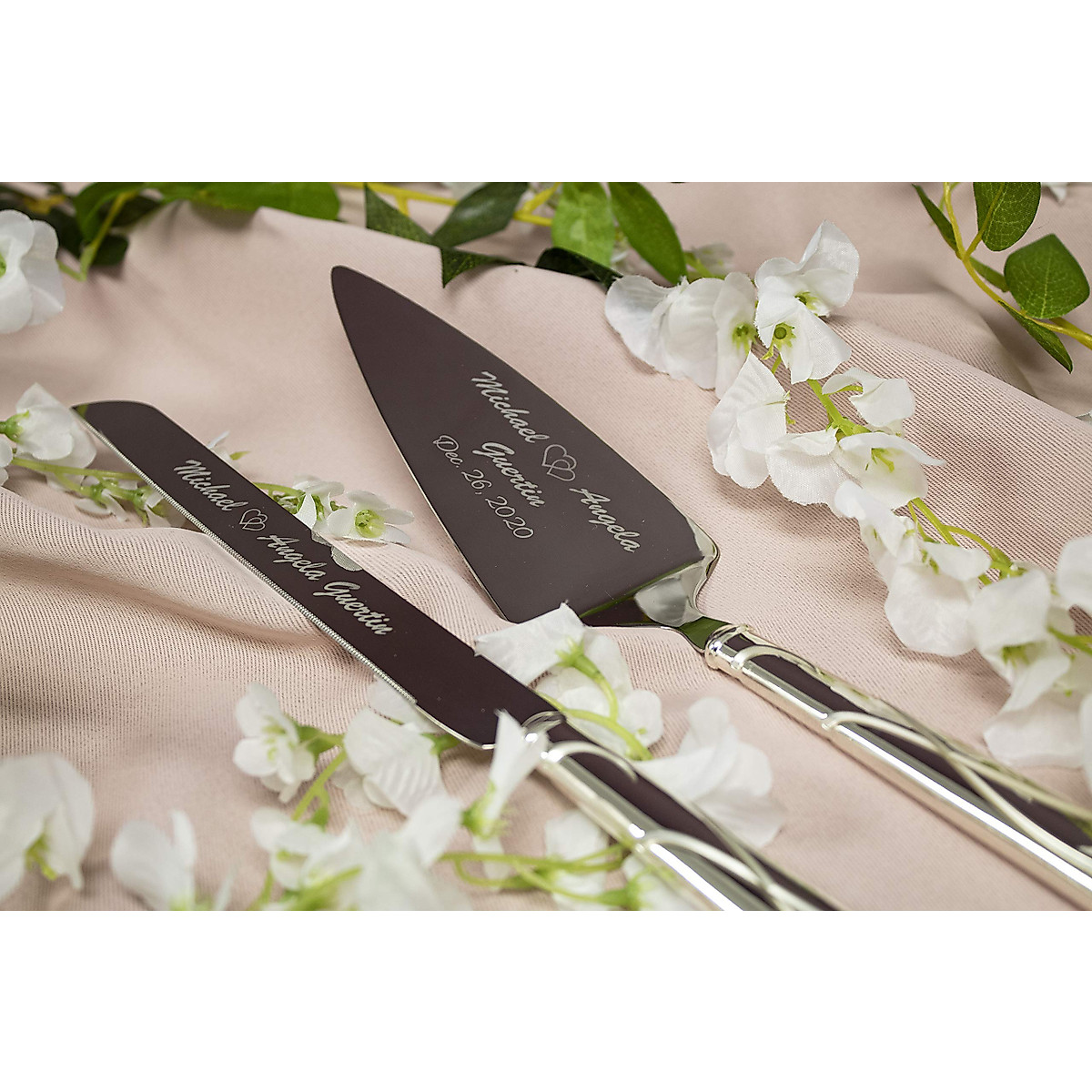 Lenox Bridal Adorn Silver Personalized Wedding Cake Knife and Server Set, Custom Engraved Wedding Cake Cutting Set, Accessories and Gifts for Bride and Groom