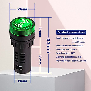 V TELESKY 5 Pcs 12V 22mm Green Indicator Light with Buzzer LDE Flash Buzzer Alarm for Electrical Control Panel, HVAC, DIY Projects