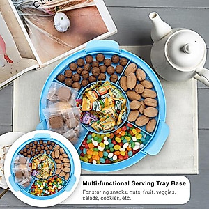 BSTKEY Portable Cake Carrier with Lid and Handle, Cake Turntable + Cupcake Storage Tray for Transport, 10" Round Cake Container Holder with Two Sided Base for Pies Nuts Fruit Cookies, Blue