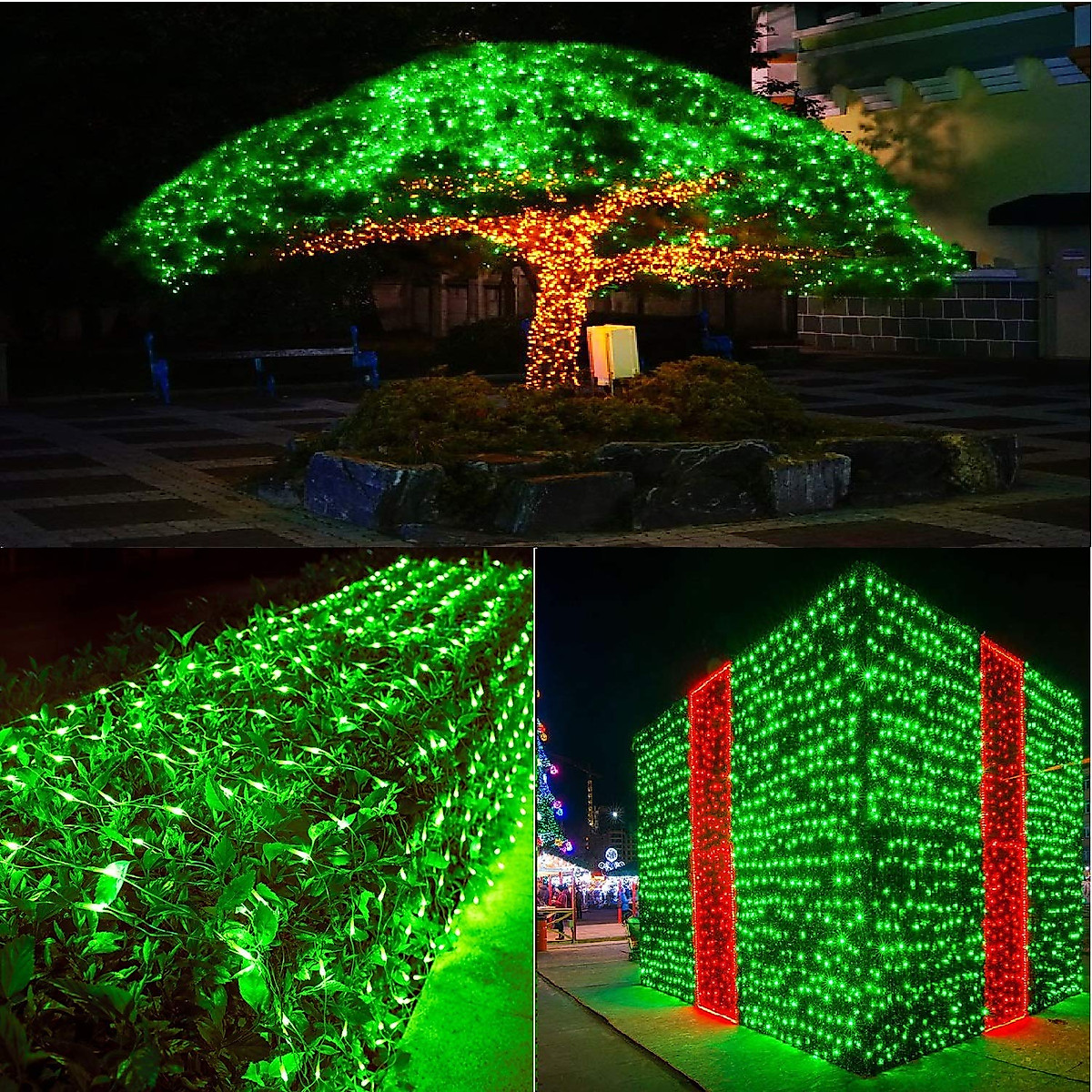 BrizLabs Green Net Lights Outdoor, 11.8ftx 4.9ft 360 LED Christmas Mesh Lights with Remote, 8 Modes Bush Net Sting Lights, Connectable Plugin Halloween Net Lights for Xmas St Patrick’s Day Tree Garden
