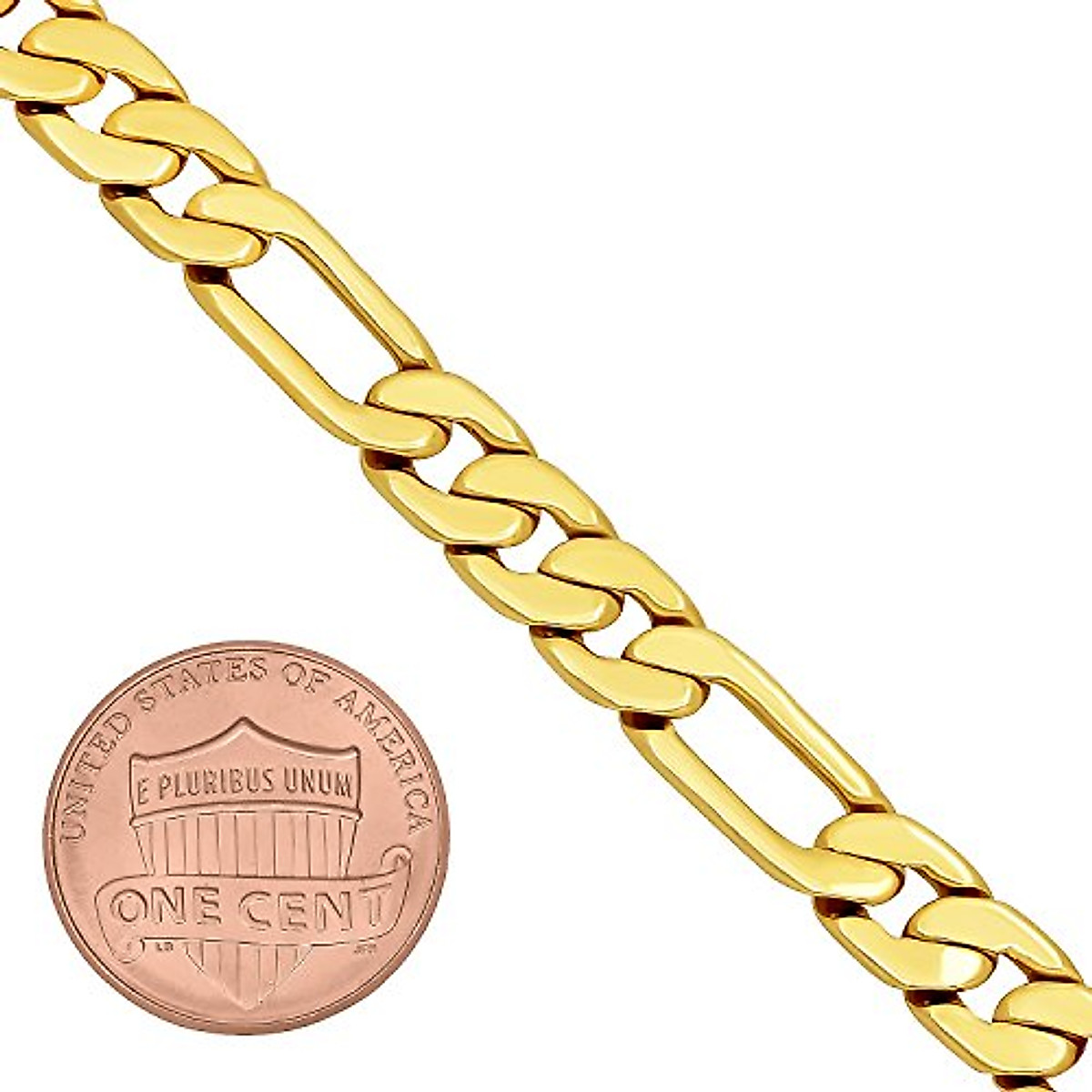 The Bling Factory 7.8mm 14k Yellow Gold Plated Flat Figaro Chain Bracelet, 8 inches + Gift Box