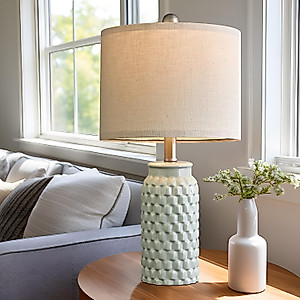 USumkky 20.5 inches Modern Ceramic Green Bedside Lamp Set of 2 for Bedroom Decor Farmhouse Table Lamp for Living Room Office Dorm