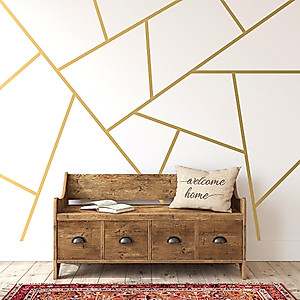 SHYJSHYJ Metalic Gold Large Vinyl Modern Line Wall Decals, Peel and Stick Removable Geometric Wall Stickers Bedroom Living Room Office Minimalist Accent Wall Art Decor