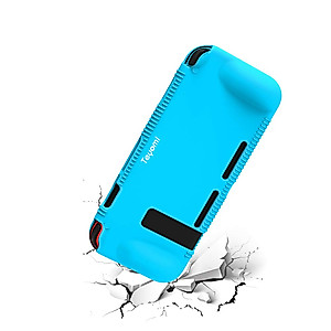 Teyomi Protective Silicone Case for Nintendo Switch, Grip Cover with Tempered Glass Screen Protector, 2 Storage Slots for Game Cards, Shock-Absorption & Anti-Scratch (Blue)