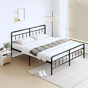DiaOutro 16 Inch King Bed Frame with Headboard and Footboard, Classic Metal Platform No Box Spring Needed Heavy Duty Victorian Style Iron-Art Mattress Foundation/Under Bed Storage/Noise Free