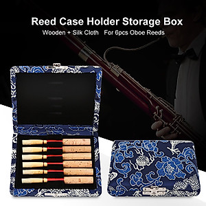 Oboe Reed Case,Oboe Reed Oboe Reeds Protect Against Moisture Wooden + Silk Cloth Cover Reed Case Holder Storage Box for 6pcs Oboe Reeds Maple Wooden (Blue) Oboe Reed Case Blue Box Kit Reeds Moistu