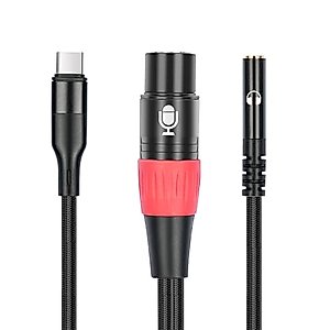 HUALEU 3.3FT USB C to XLR Female Mic Cable & 3.5mm (1/8") Female Stereo Out,XLR-to-USB C Digital Interface with Headphone Jack,for iPhone 15 Google Huawei Phone