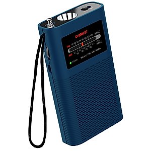 Portable Pocket AM FM Transistor Radio Powerful Flashlight Powered by 1500mah Battery (Included),Ultra-Long Antenna Best Reception Best Sound Quality (Blue)
