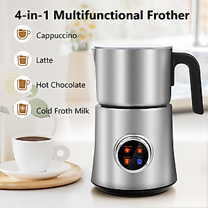 Milk Frother and Steamer, 4-in-1 Detachable Milk Frother, Automatic Hot & Cold Foam Maker and Milk Warmer, 17 oz/500 ml, Knob Control, Dishwasher Safe for Latte, Cappuccino, Hot Chocolate