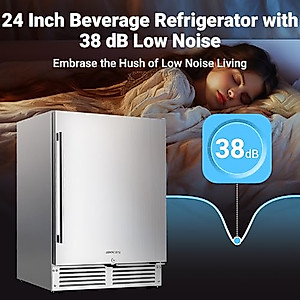 BODEGA 24 Inch Undercounter Outdoor Beverage Cooler Fridge with Stainless Steel Seamless Door，Hold 164 Cans w/Powerful Cooling Compressor for Patio Kitchen,Outdoor