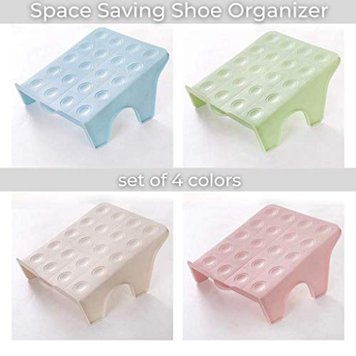 Handys Space Saving Plastic Double Shoe Slot Stacker and Organizer Rack - 4-Pack Saver Set of 4 Colors Slots for Closet Decker Multi