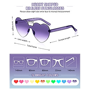 CHENGU 12 Pairs Summer Heart Rimless Sunglasses for Women Transparent Trendy Heart Sunglasses, Bachelorette Party(Bright Colors)