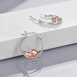 Pig Earrings Sterling Silver Origami Pig Hoop Earrings Pig Jewelry Gifts for Women