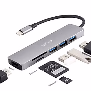 USB C Hub,MFun 6 in 1 USB C to HDMI Adapter with USB 3.0 Port,SD/Micro SD Card Reader,4K HDMI Compatible for USB C Laptops and Other Type C Devices
