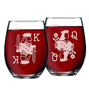 My Personal Memories King and Queen Stemless Wine Glasses Set for Wedding, Anniversary, and Couples