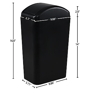 Hayixia 2-Pack 14 Liter Plastic Trash Can with Swing Lid, Swing Top Garbage Can, Slim Trash Cans, Black