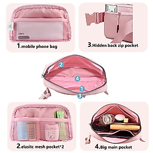Fanny Belt Bag Waist Pack Crossbody Bags Bum Bag for Running Hiking Travel Workout Adjustable Strap for Women -pink