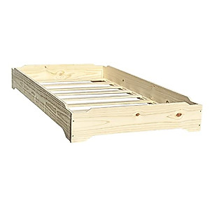 Stackable Beds - Set of Two - Twin Over Twin Wooden Bed Floorbed Frame Unfinished -Easy to Assemble Solid Pine Wooden Bed Frame