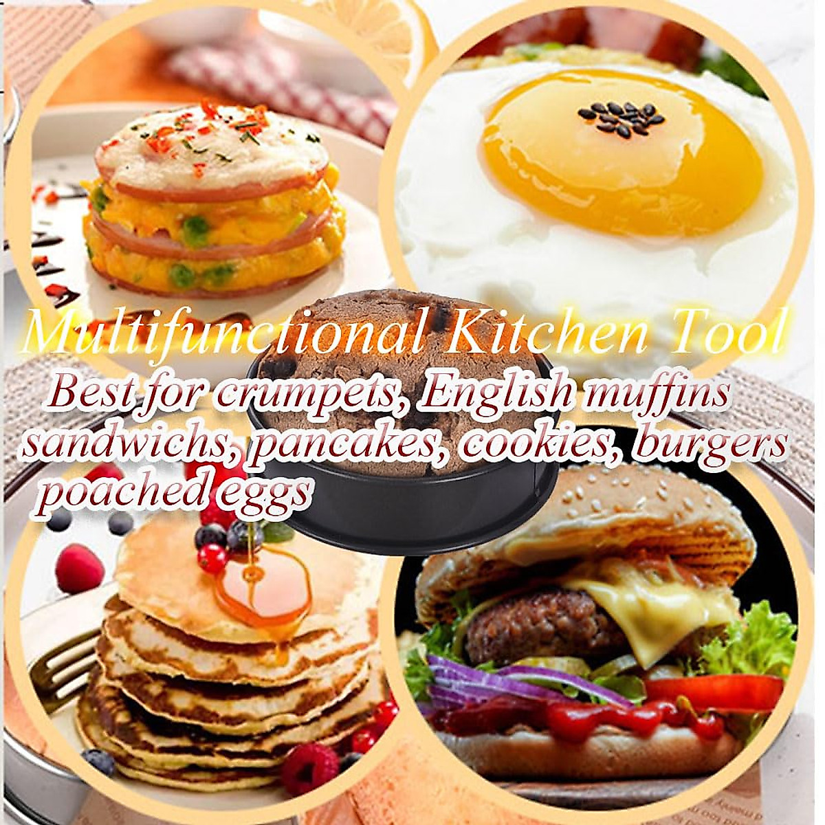 DATANYA 8Pack Crumpet Rings NONSTICK English Muffin Rings 4 Inch - Stainless Steel Double Rolled Tart Rings Upgrade Round Metal Cooking Pastry Ring Molds for baking