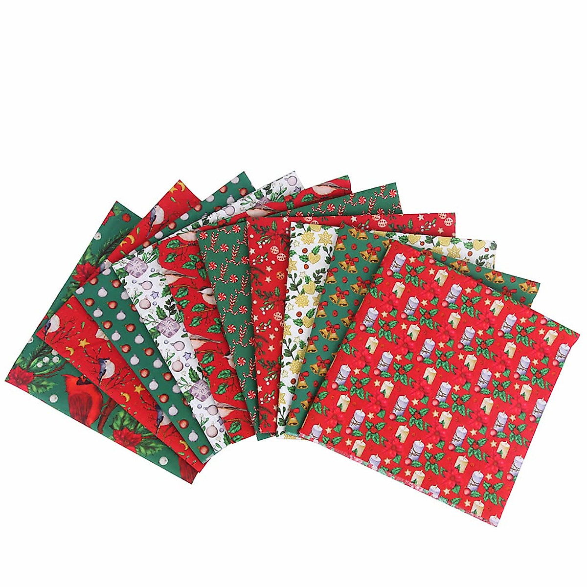 10PCS Christmas Cotton Fabric Bundles 10" x 10" Printed Pre-Cut Squares Sheets Fabric for Patchwork Sewing DIY Crafting Quilting Fabric