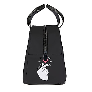 Vderxcok K-Pop Finger Heart Insulated Lunch Box Portable Thermal Cooler Tote Bag with Front Pocket Reusable Leakproof Lunch Bags for Women Men Girls Adults Work Hiking Picnic Travel