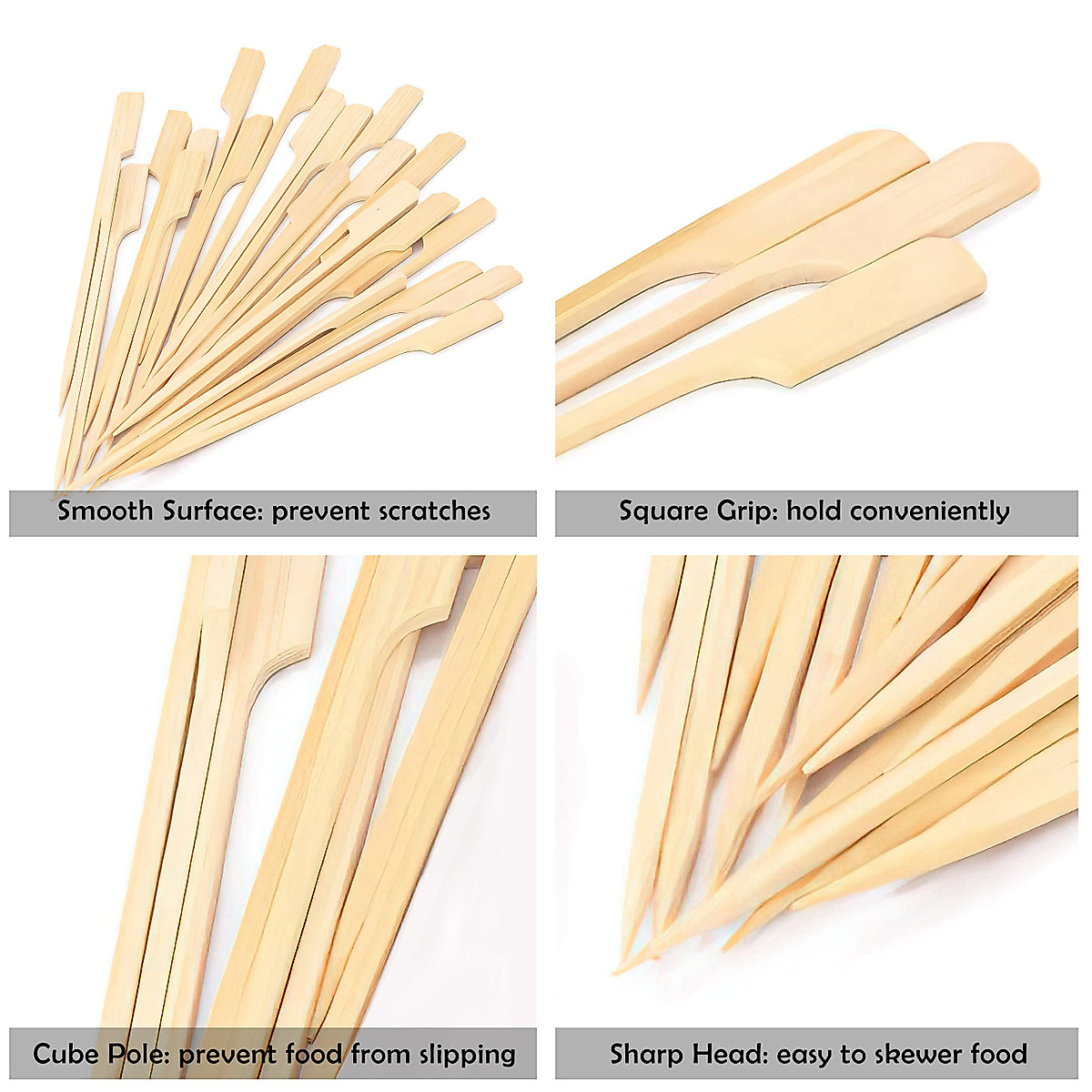 3.5 Inch Bamboo Skewers 100PCS Food Appetizer Toothpicks Wide Flat Paddle Bamboo Wood Picks for Cocktail, Marshmallow, Fruit, Grilling, Drink, BBQ, Barbecue, Yakitori Chicken, Fondue, Roasting
