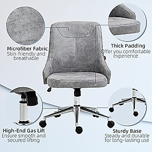 Vinsetto Armless Task Chair, Mid-Back Desk Chair, Microfiber Home Office Chair with Adjustable Height, Tilt, Swivel Function, Vanity Chair with Wheels, Light Grey