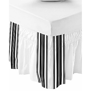Black Stripes Bed Skirt Queen Size 18 Inch Drop,Adjustable & Elastic Wrap Around Bed Skirts Pleated Luxury Dust Ruffles for Twin Full Queen Cal King Bed,Traditional Bohemian Geometric Art Decor White