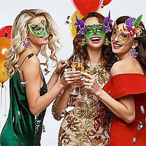 Dreuyet Mardi Gras Earring Colorful Acrylic Carnival Cosplay Party Earring Crown Carnival Mask Letter MARDI GRAS Dangle Earrings Funny Drop Earrings (A)