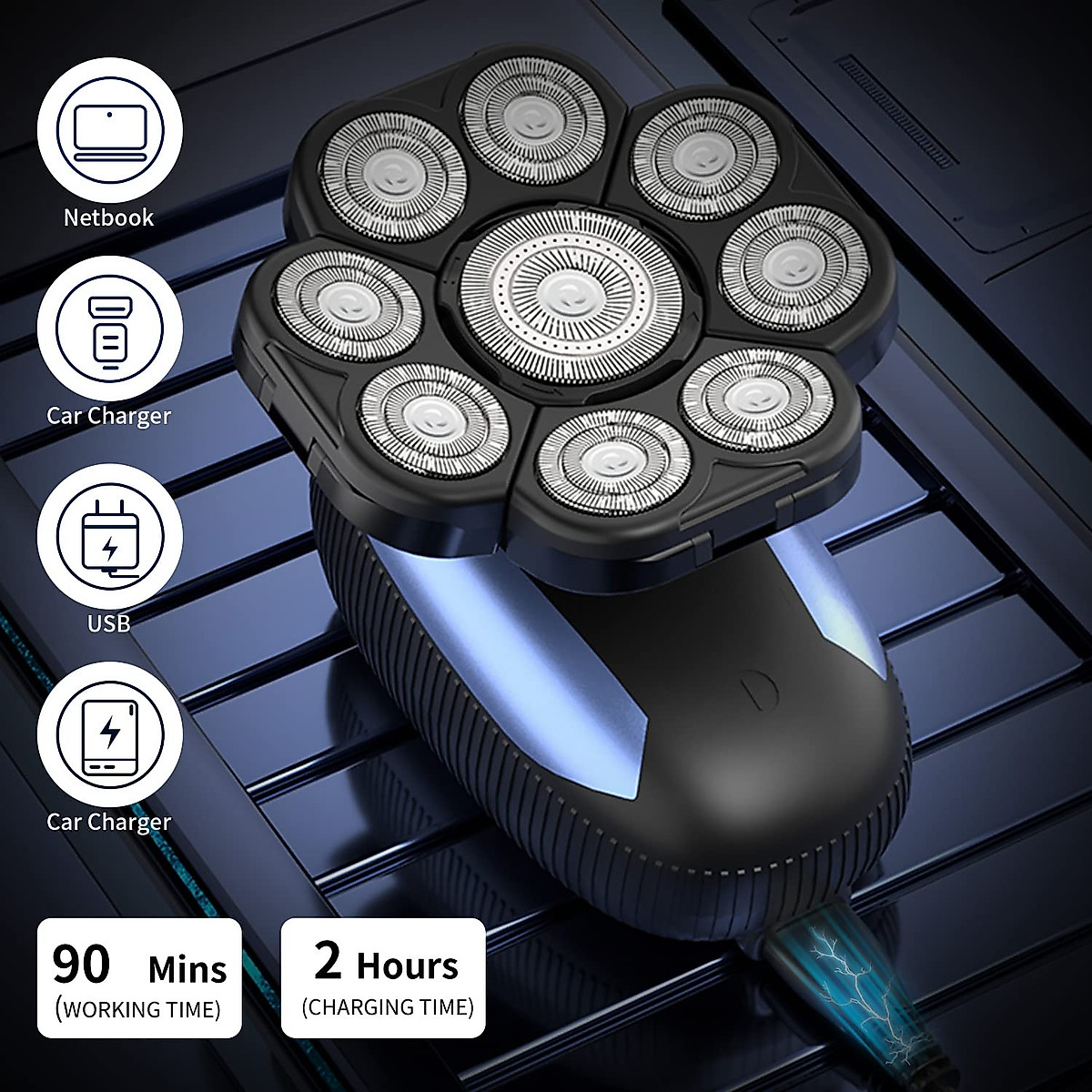 Roziahome Head Shavers for Bald Men 9D Electric Rotary Shaver Multifunctional Mens Bald Head Shaver Cordless Electric Razor for Men Wet & Dry Head Shaver Rechargeable Shavers for Balding Man