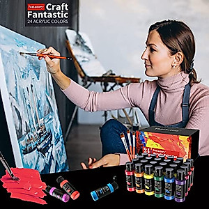 Fantastory Acrylic Paint Set, 24 Classic Colors with 12 Brushes (2oz/60ml), Professional Craft Paint, Art Supplies Kit for Adults & Kids, Canvas/Fabric/Rock/Glass/Stone/Ceramic/Model/Wood Painting