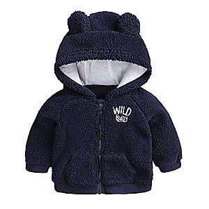 Infant Baby Girls Boys Fleece Hoodie Jacket Coat Winter Warm Cardigan with Ears (3-6 Months, Navy Blue)
