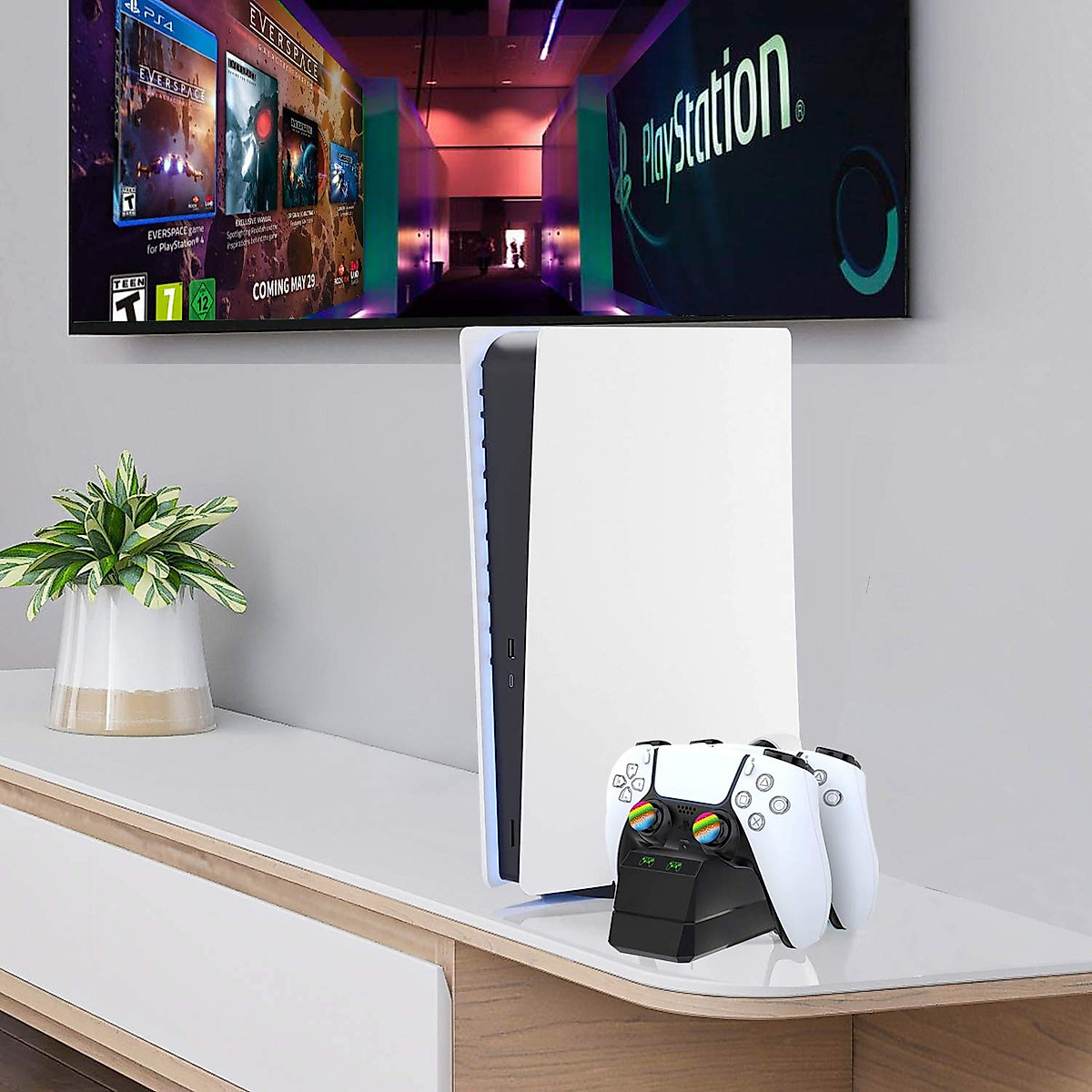 Controller Charging Station Dock Stand Compatible with Playstation 5 with 4 Thumbstick Caps