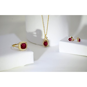 Tirafina Diamonds and Genuine Ruby Stud Earrings, 3 Round Shaped Diamonds Set Above a Genuine Ruby, 3 Natural Round Diamond Stones, 14K Yellow Gold, 4.5mm Stone