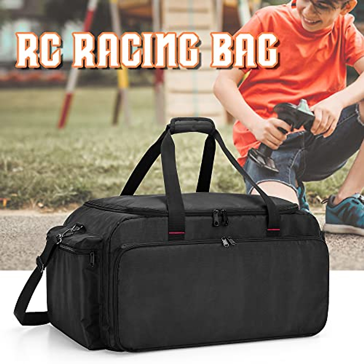 DSLEAF RC Storage Bag for 1/8 & 1/10 Car, Protective RC Carry Case with Multi Pockets for Batteries, Charger, Tools and other Accessories (Patent Design)